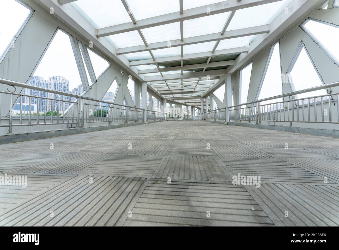 Inside of a modern overhead pedestrian bridge Stock Photo - Alamy
