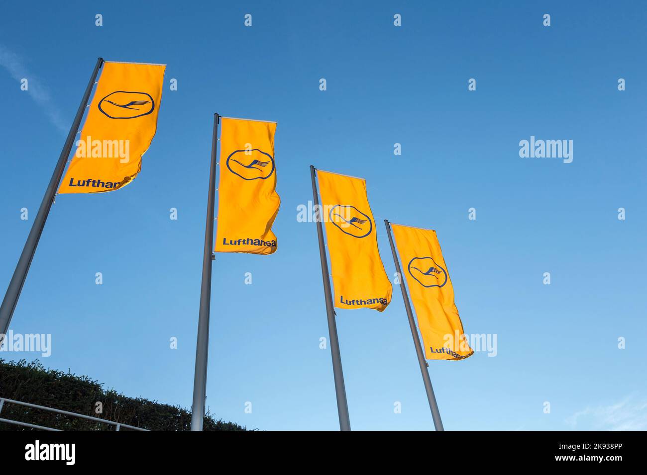 FRANKFURT, GERMANY - MARCH 20 2014: Lufthansa flag with Lufthansa ...