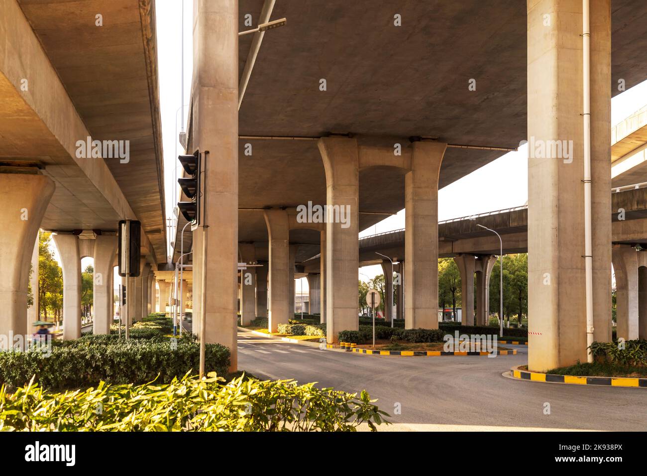 Concrete structure and asphalt road space under the overpass in the ...
