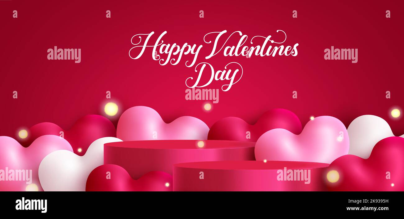 Valentine's studio vector banner design. Happy valentine's day greeting text with heart and ...