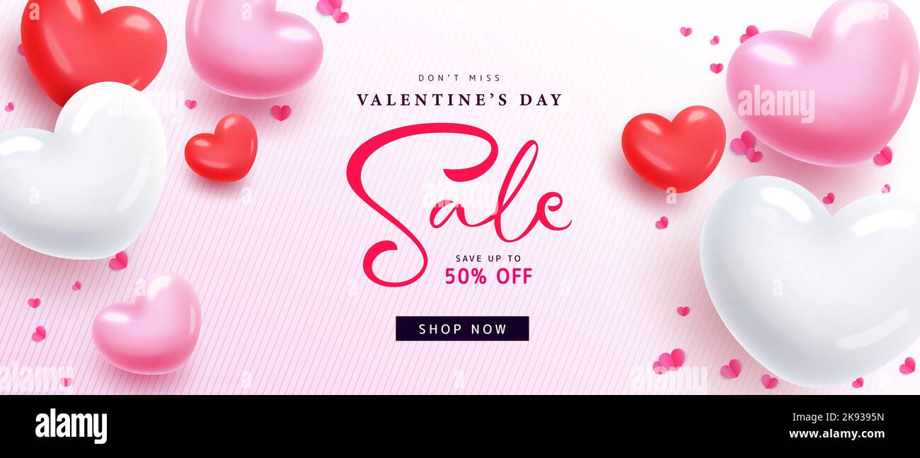 Valentine's day sale vector banner design. Happy valentine's day 50% ...