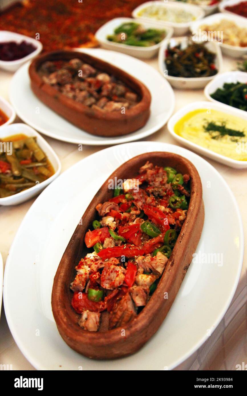 Chicken stew and Kidney stew with Turkish appetizer foods on the ...