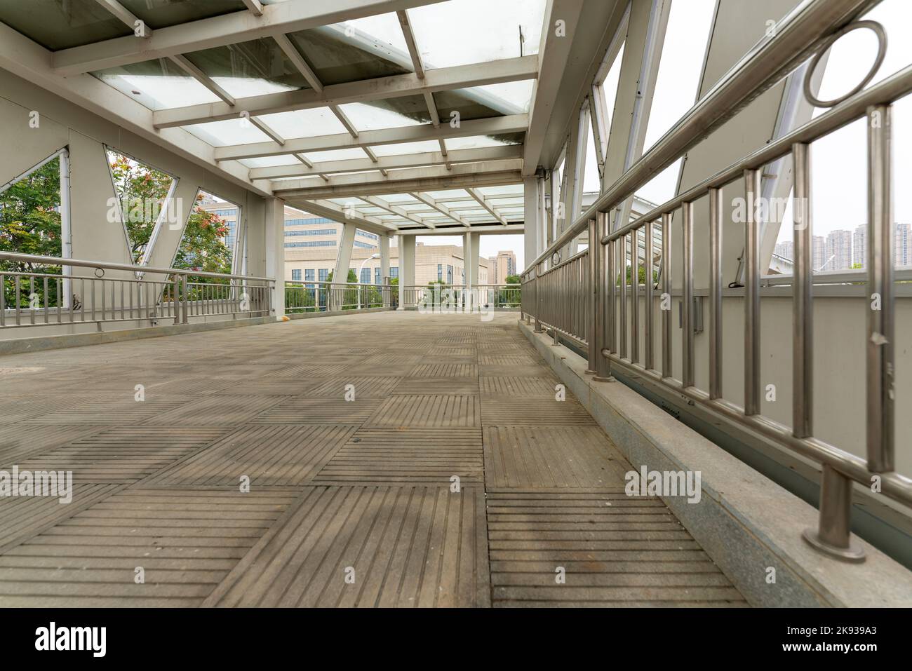 Inside of a modern overhead pedestrian bridge Stock Photo - Alamy
