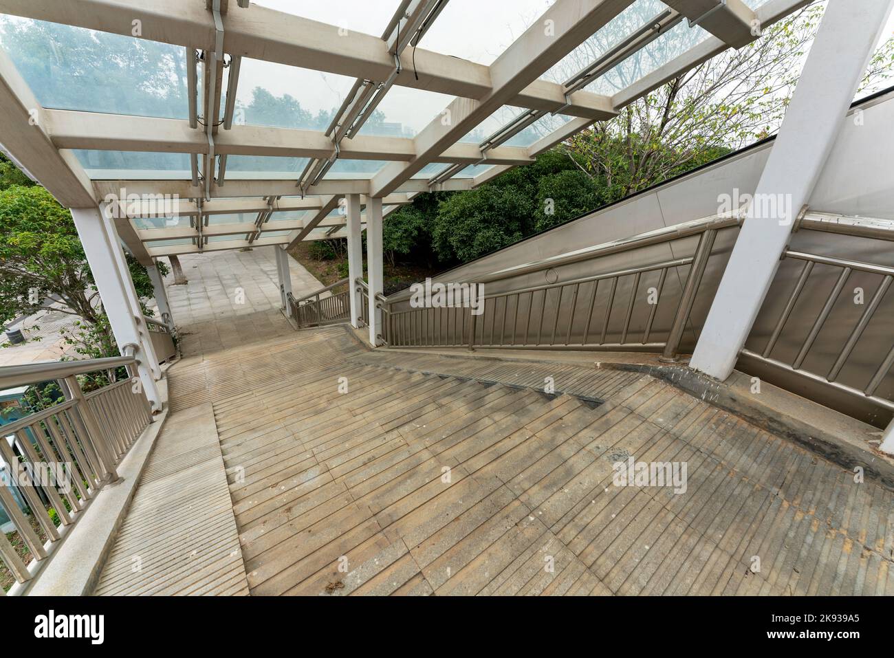 Inside of a modern overhead pedestrian bridge Stock Photo - Alamy
