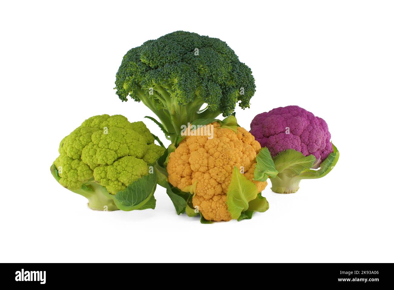 Fresh colorful green, purple, yellow cauliflowers with broccoli ...