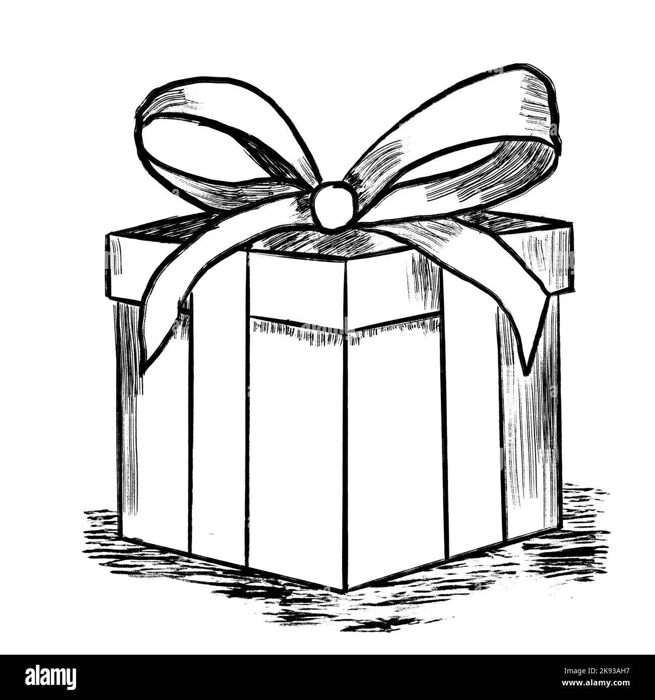 Hand drawn illustration of gift box present with ribbon bow, birthday ...