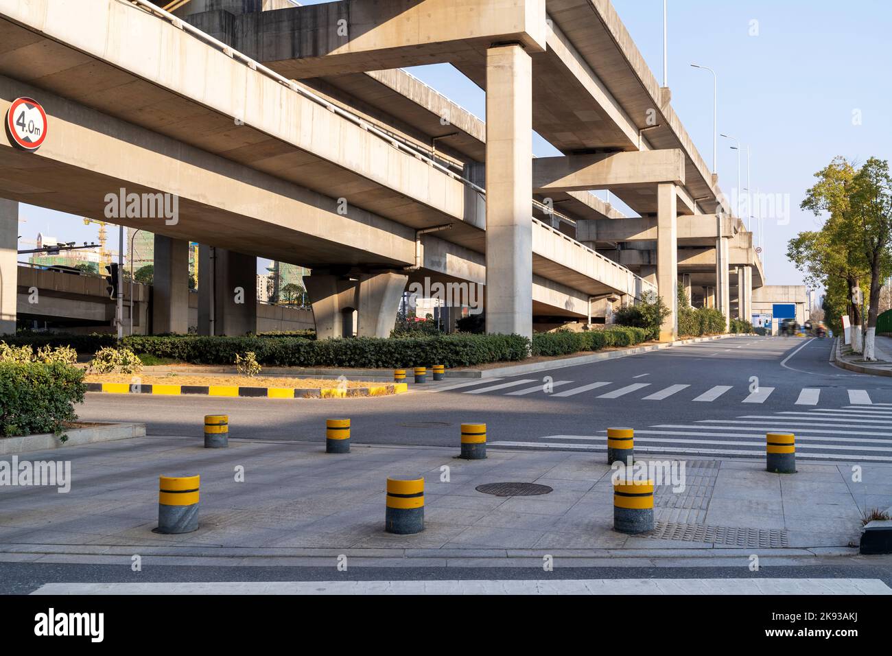 Concrete structure and asphalt road space under the overpass in the ...