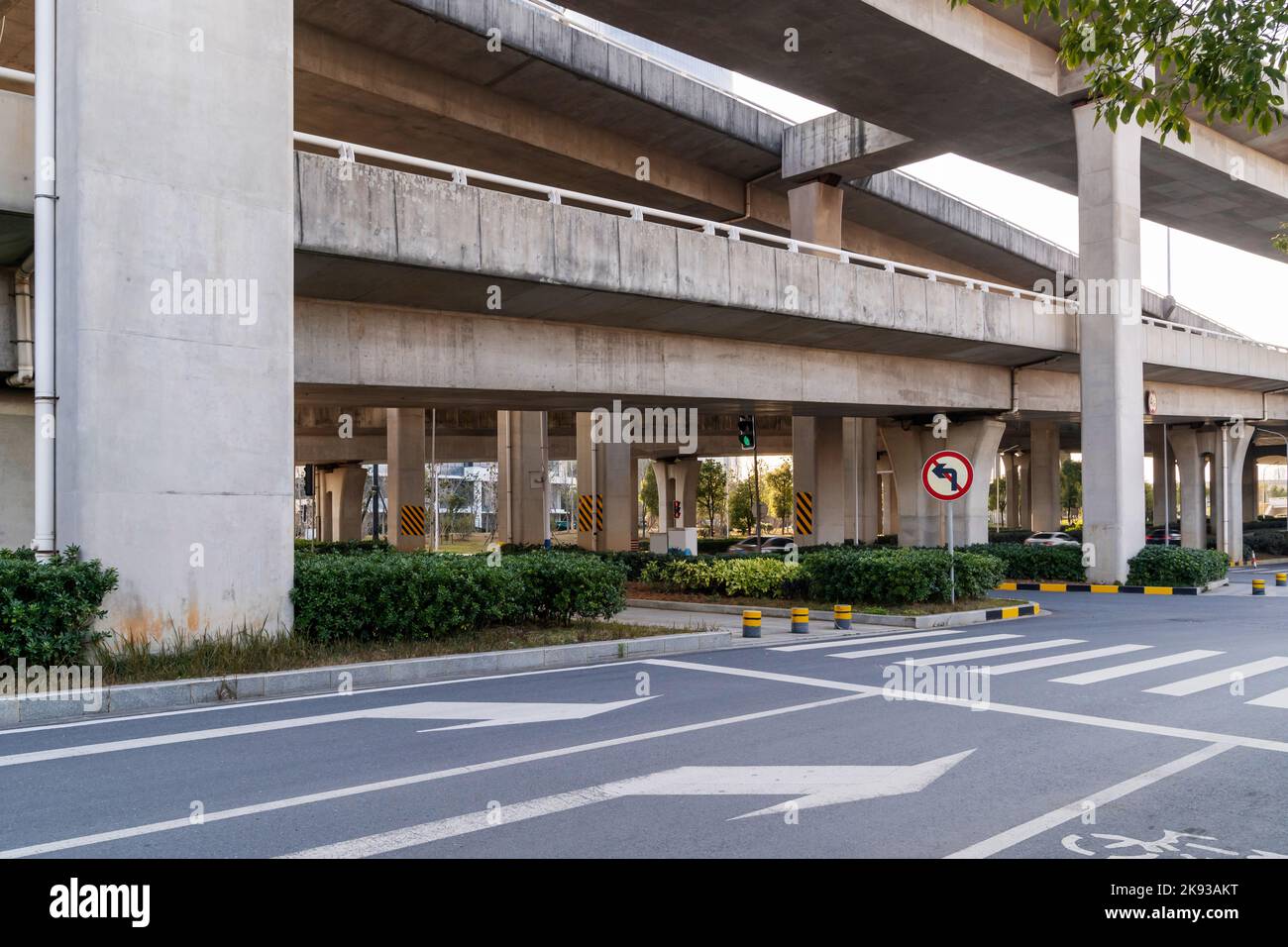 Concrete structure and asphalt road space under the overpass in the ...