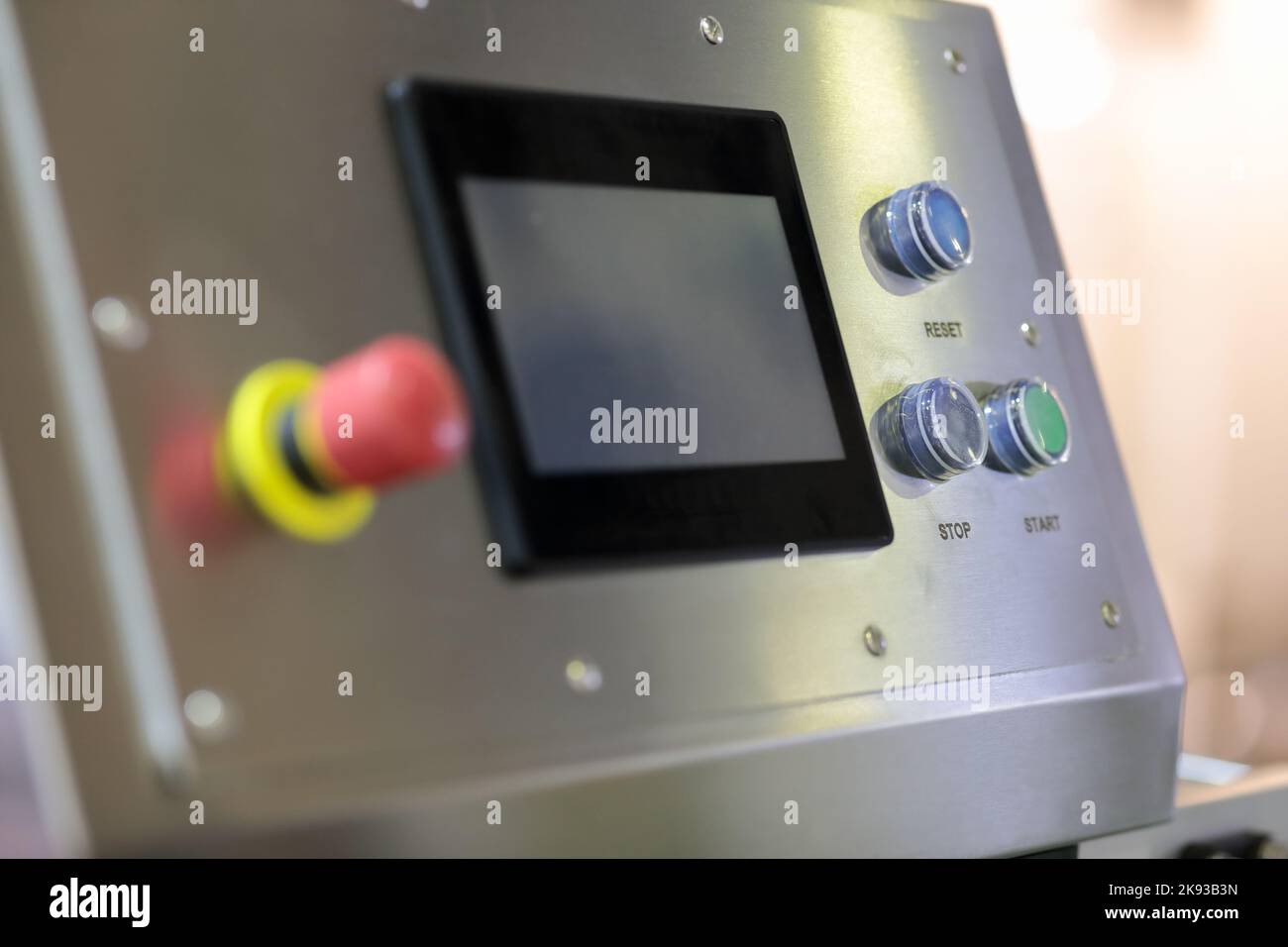 Control panel of modern food production machine. Selective focus Stock ...