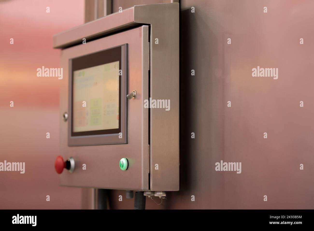 Control panel of modern industrial smoking chamber. Selective focus ...