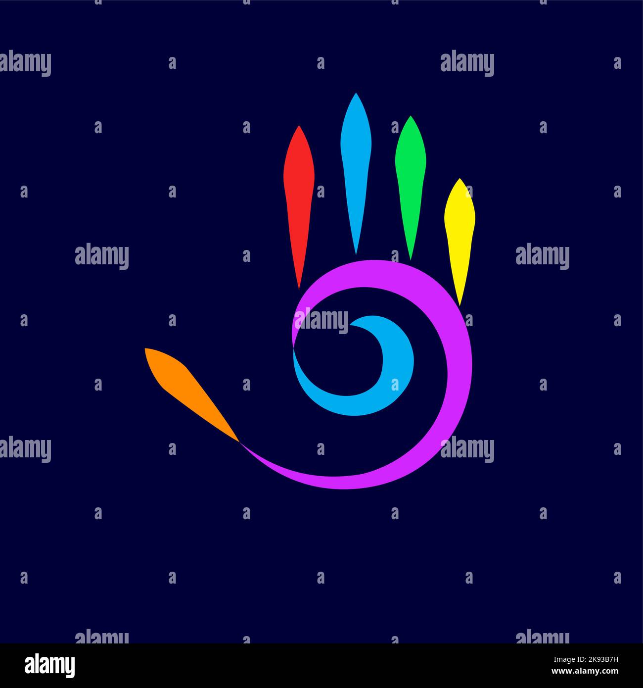 Illustration of Abstract Colored Hand with Five Fingers, and Spiral ...