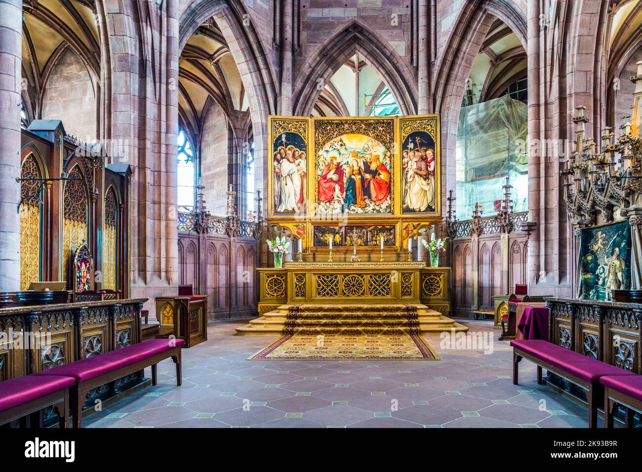 FREIBURG, GERMANY - JULY 4, 2014: beautiful altar of the minster in ...