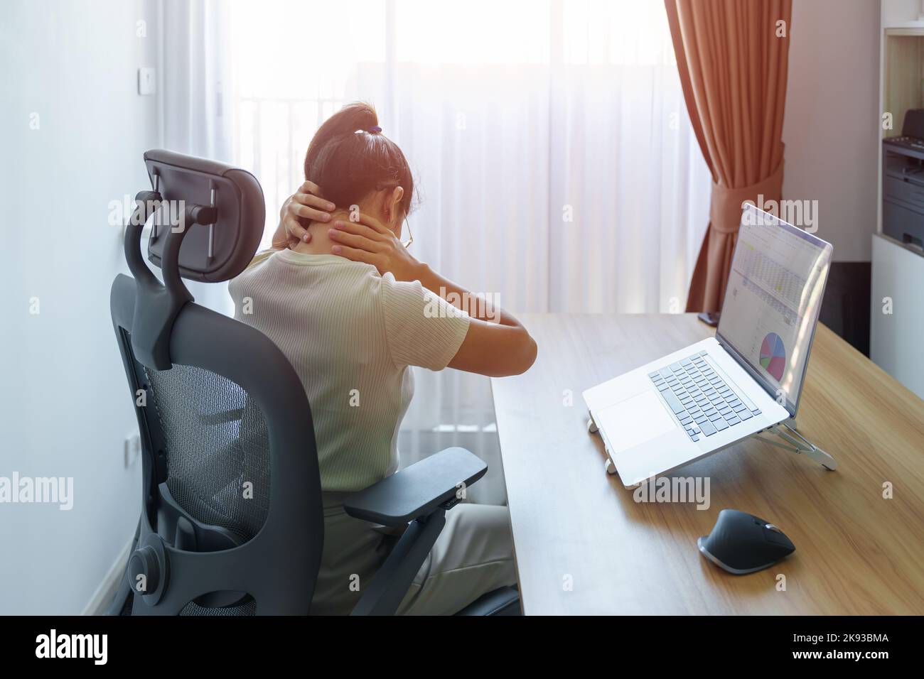 Woman having Neck and Shoulder pain during work long time on workplace ...