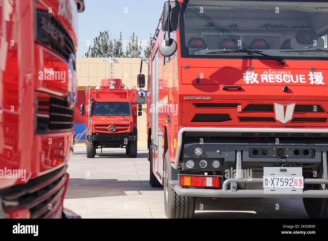 YANTAI, CHINA - OCTOBER 18, 2022 - Special fire trucks are trained at ...