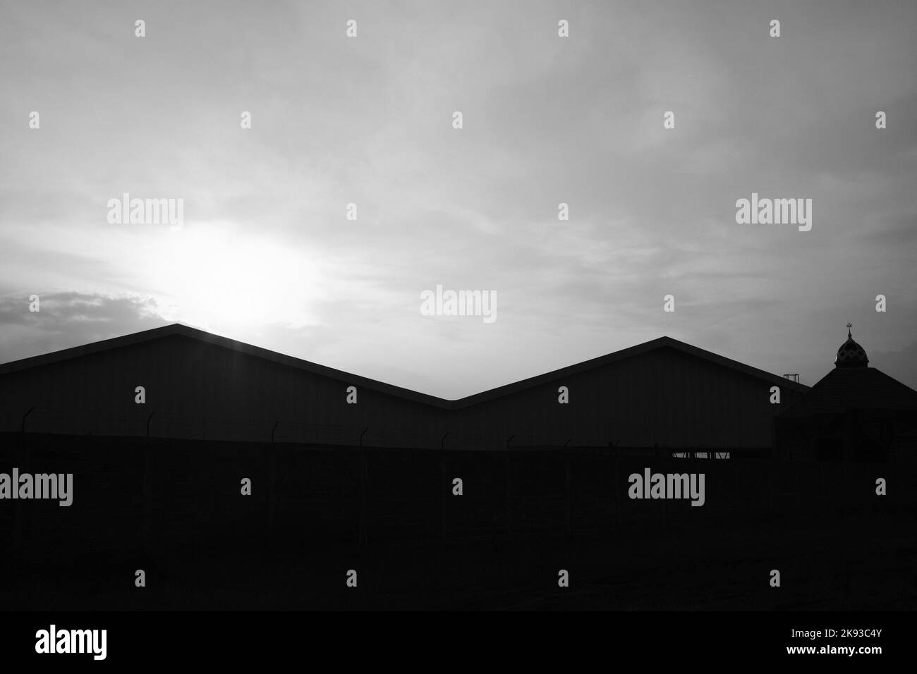 Black and white photo, Monochrome photo of silhouette of a rice barn on ...