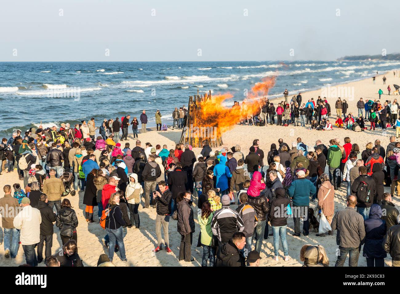 ZINNOWITZ, GERMANY - APRIL 19: people watch the easter fire on April 19 ...
