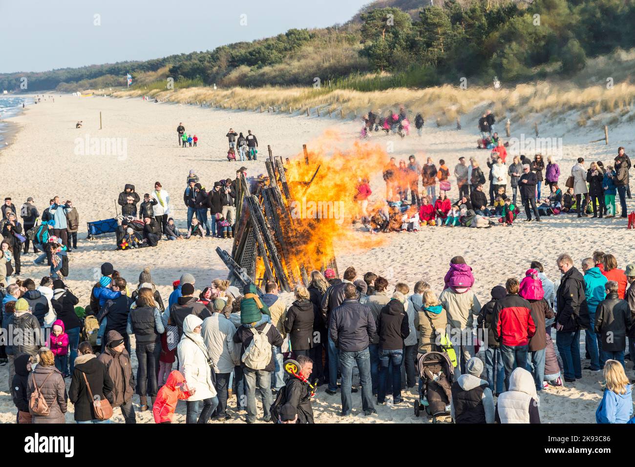 ZINNOWITZ, GERMANY - APRIL 19: people watch the easter fire on April 19 ...