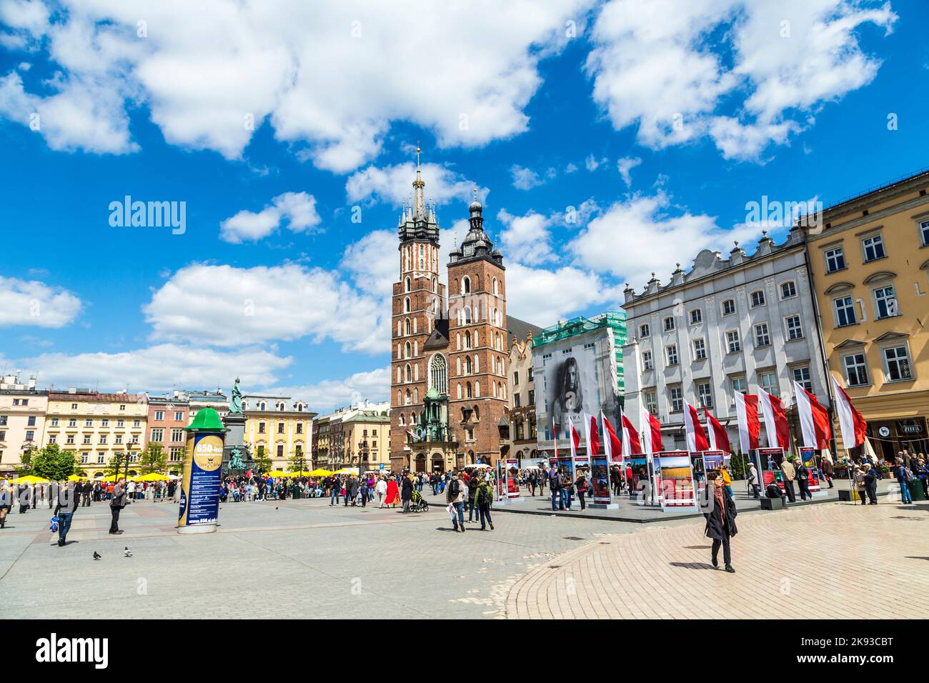 KRAKOW, POLAND - MAY 5, 2014: Tourists at the Market Square in Krakow ...
