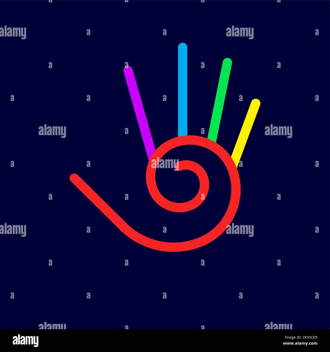Illustration of Stylized Colored Hand with Five Fingers, and Spiral ...