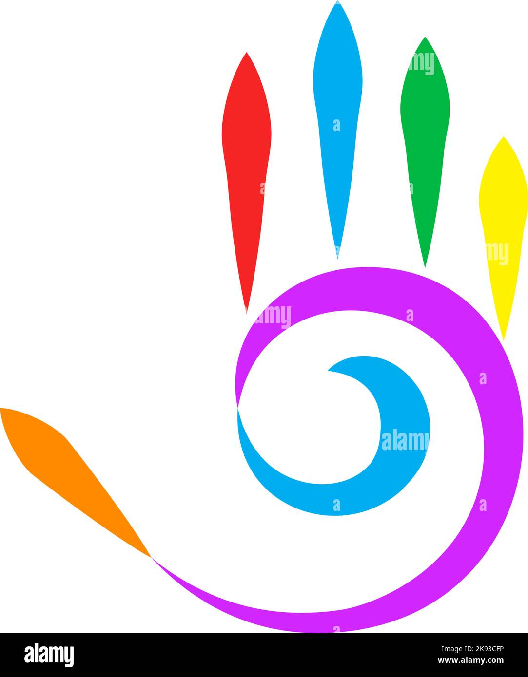 Illustration of Abstract Colored Hand with Five Fingers, and Spiral ...