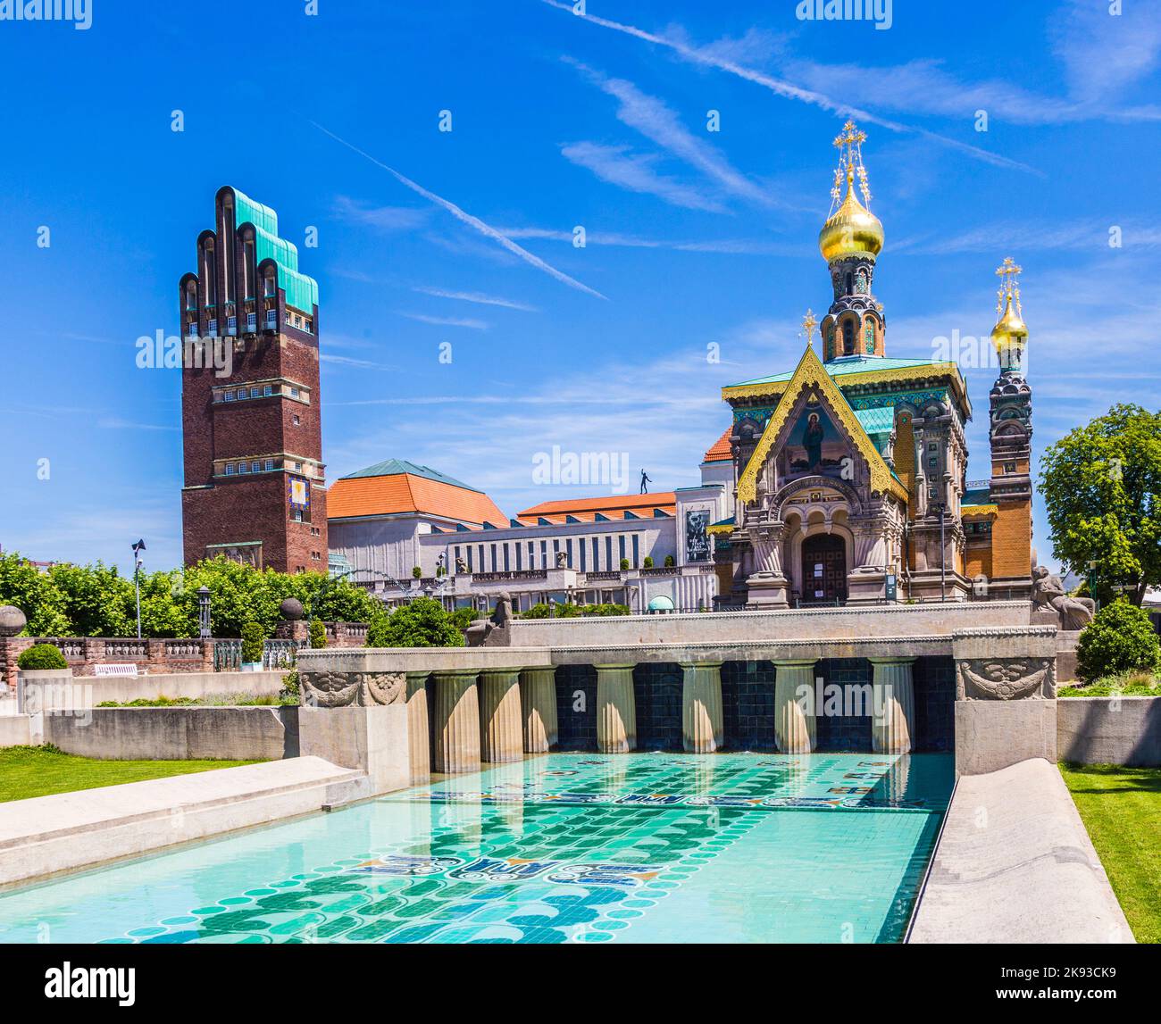 Mathildenhoehe with wedding tower architect hi-res stock photography ...