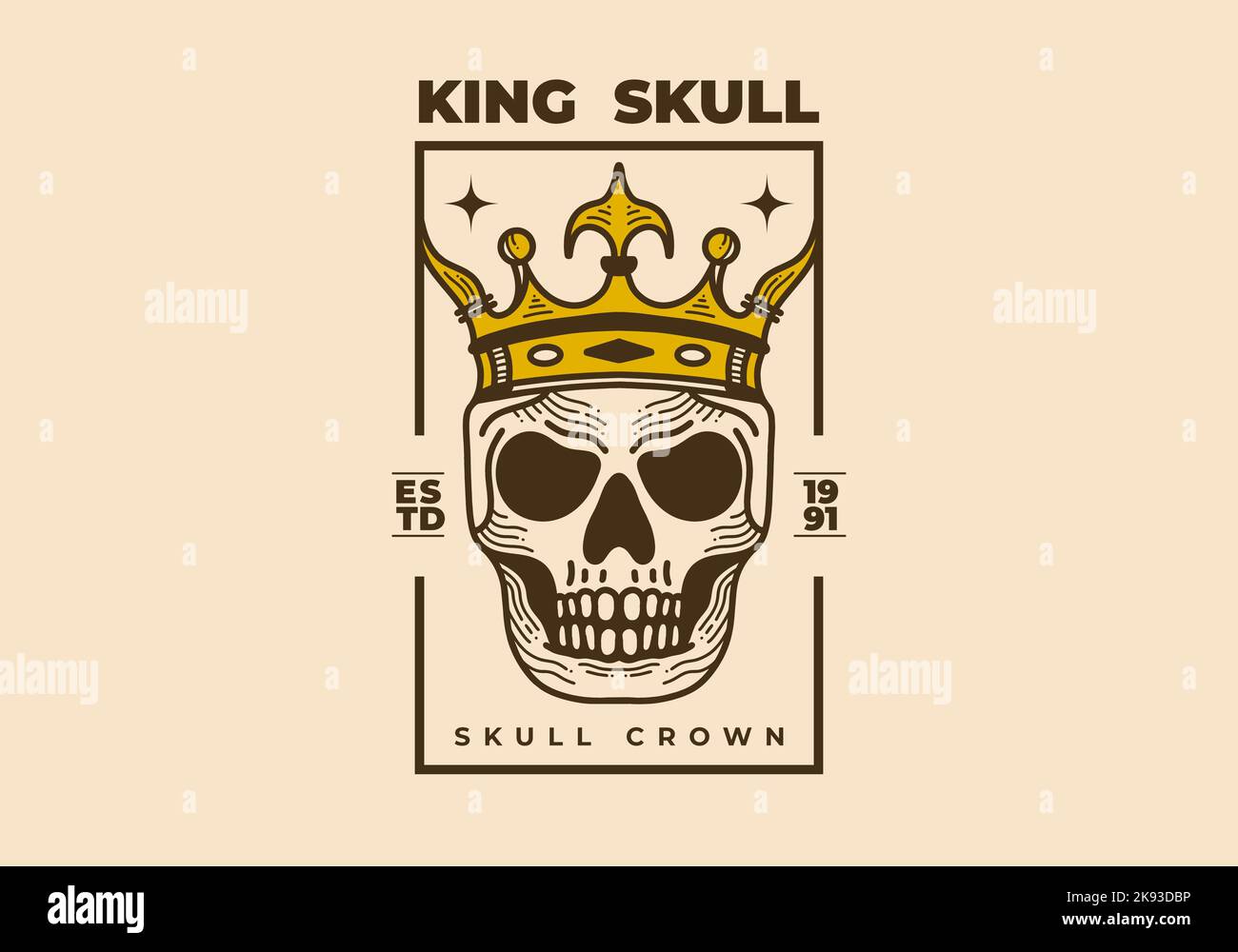 Vintage art illustration design of a skull wearing crown Stock Vector ...