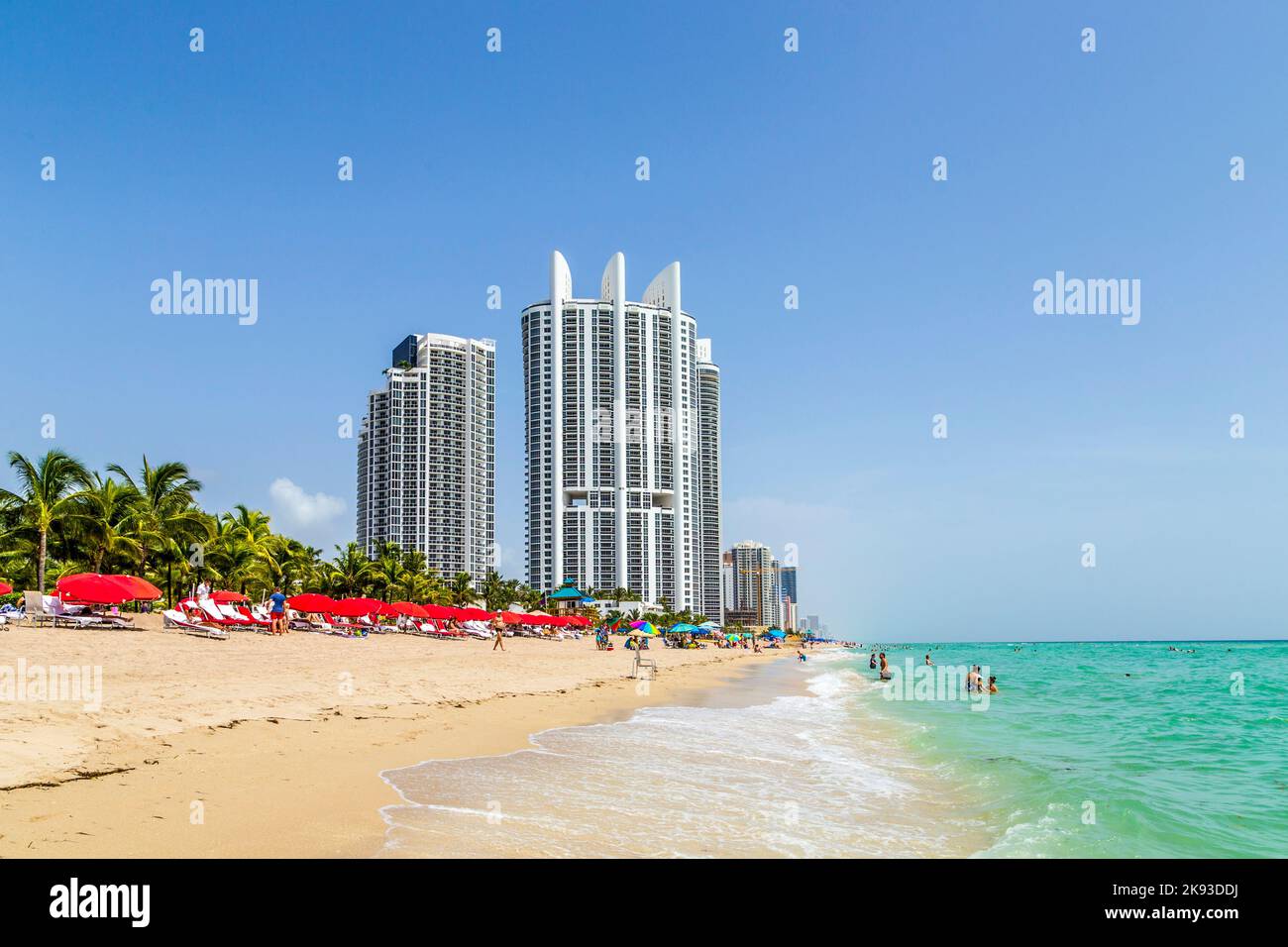 SUNNY ISLES BEACH, USA - AUG 17, 2014: people enjoy the Jade beach ...