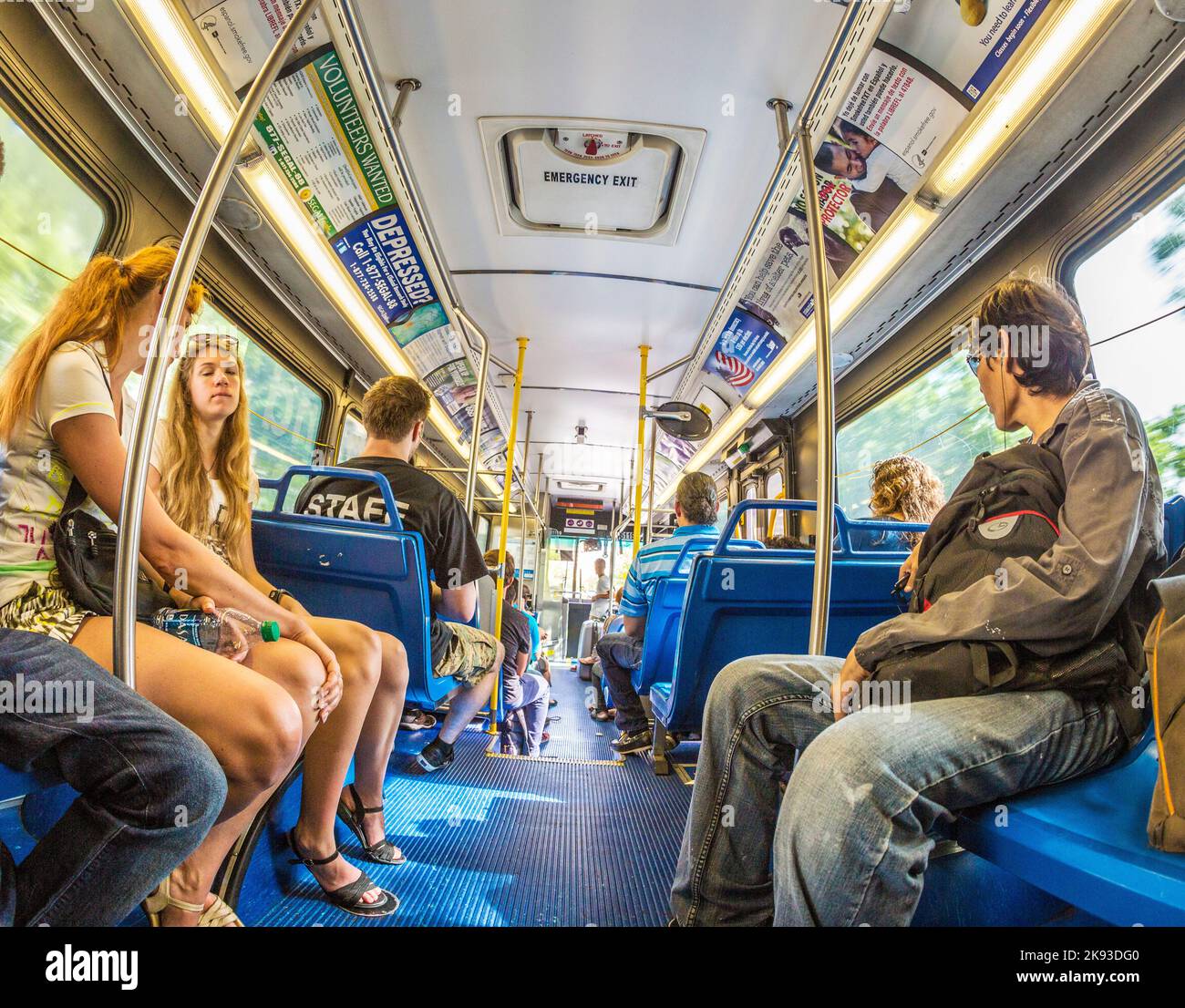 MIAMI, USA - AUG 18, 2014: people in the downtown Metro bus in Miami ...