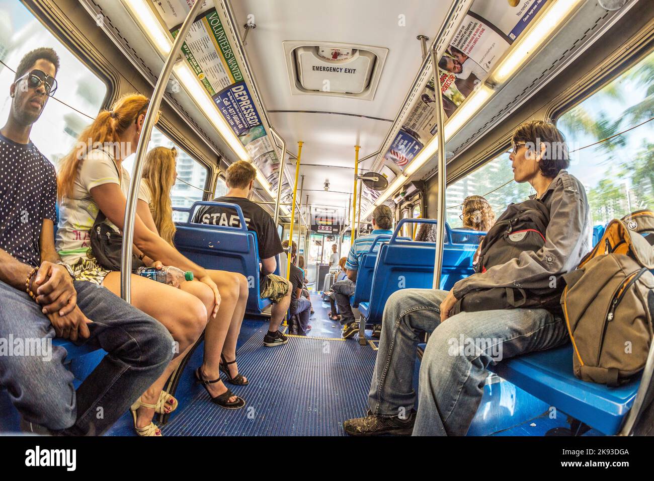 MIAMI, USA - AUG 18, 2014: people in the downtown Metro bus in Miami ...