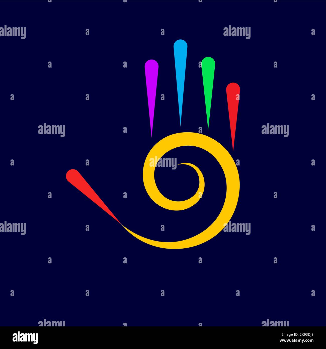 Illustration of Abstract Colored Hand with Five Fingers, and Spiral ...