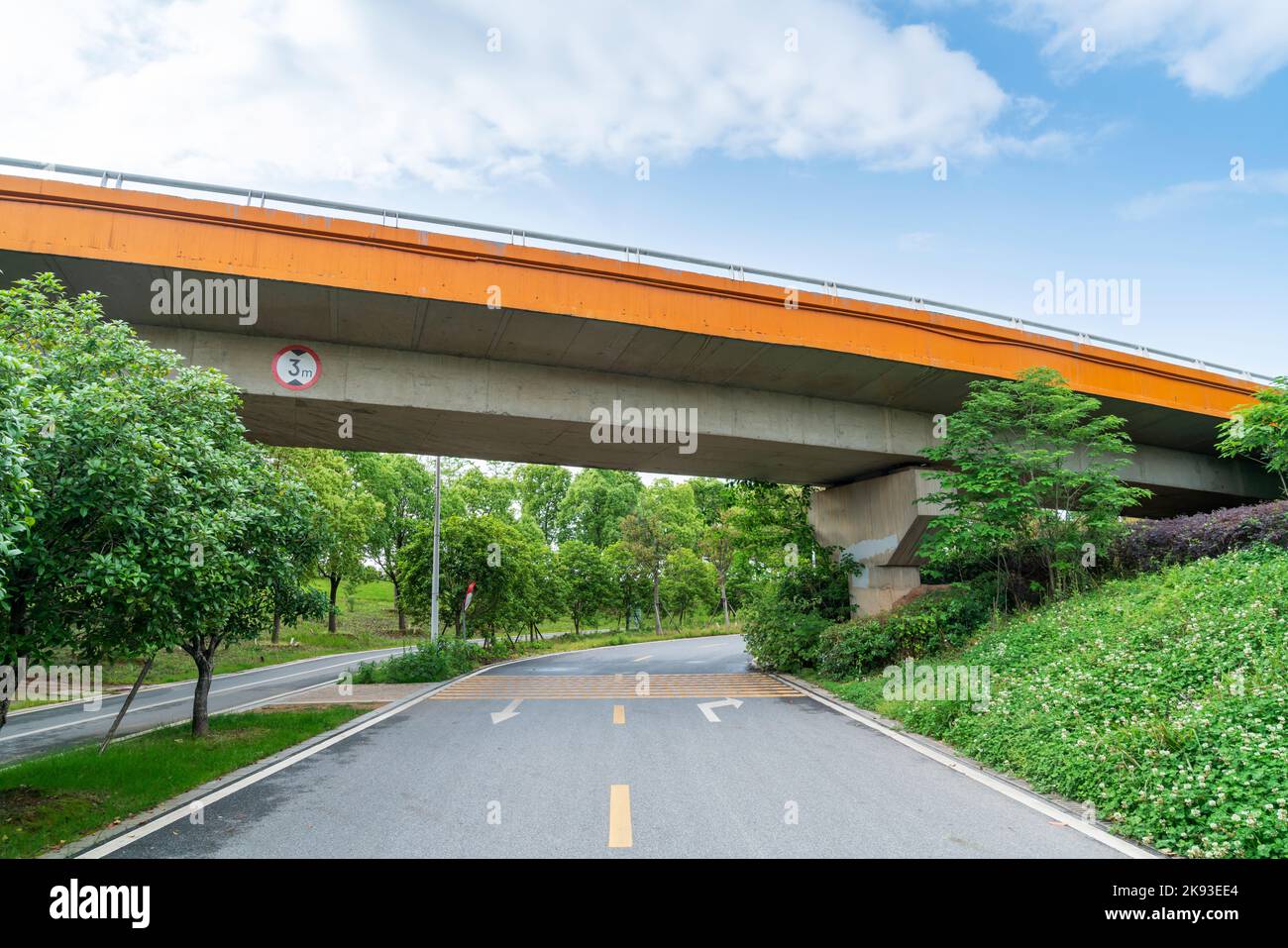 Concrete structure and asphalt road space under the overpass in the ...