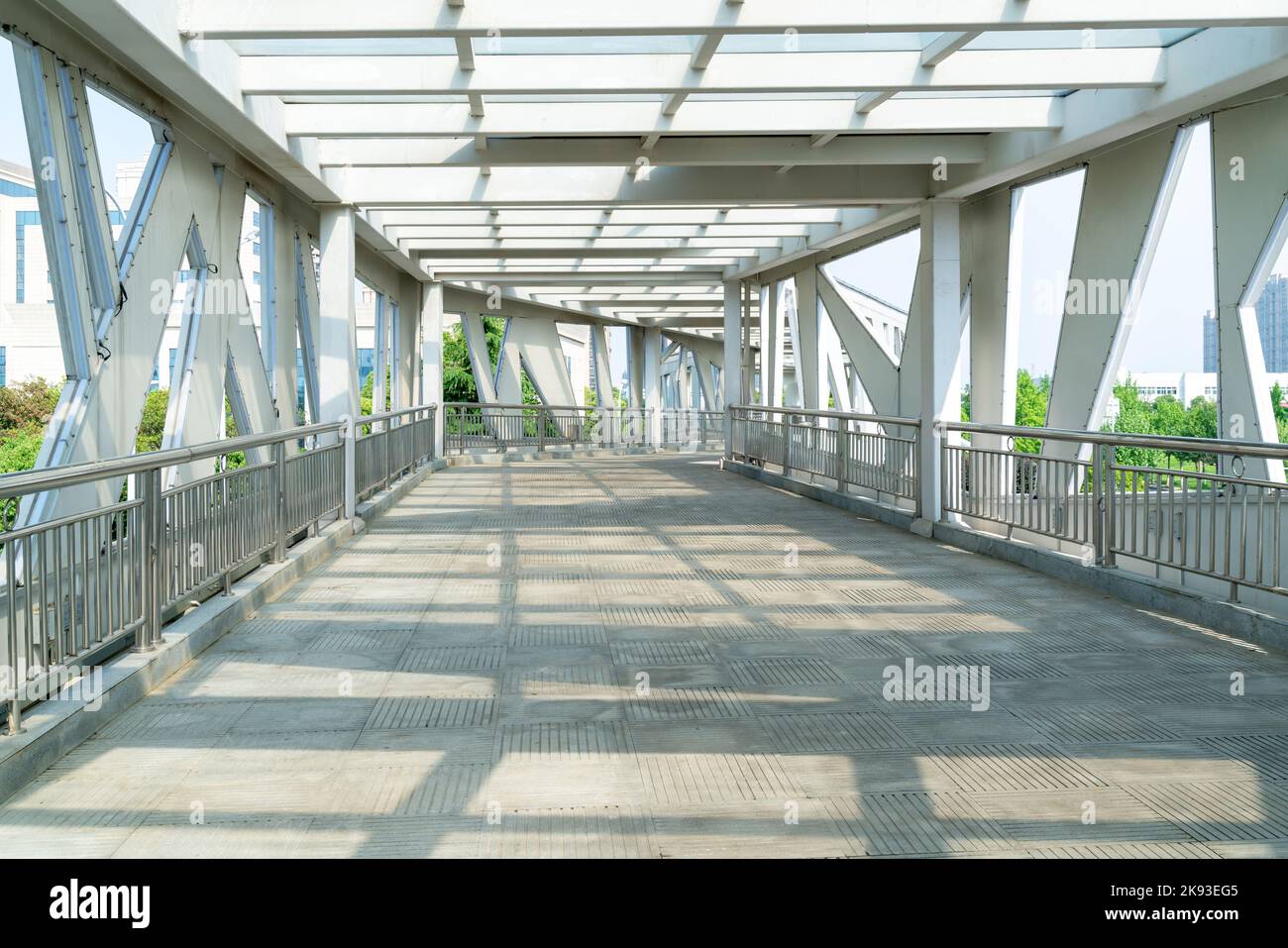 Inside of a modern overhead pedestrian bridge Stock Photo - Alamy