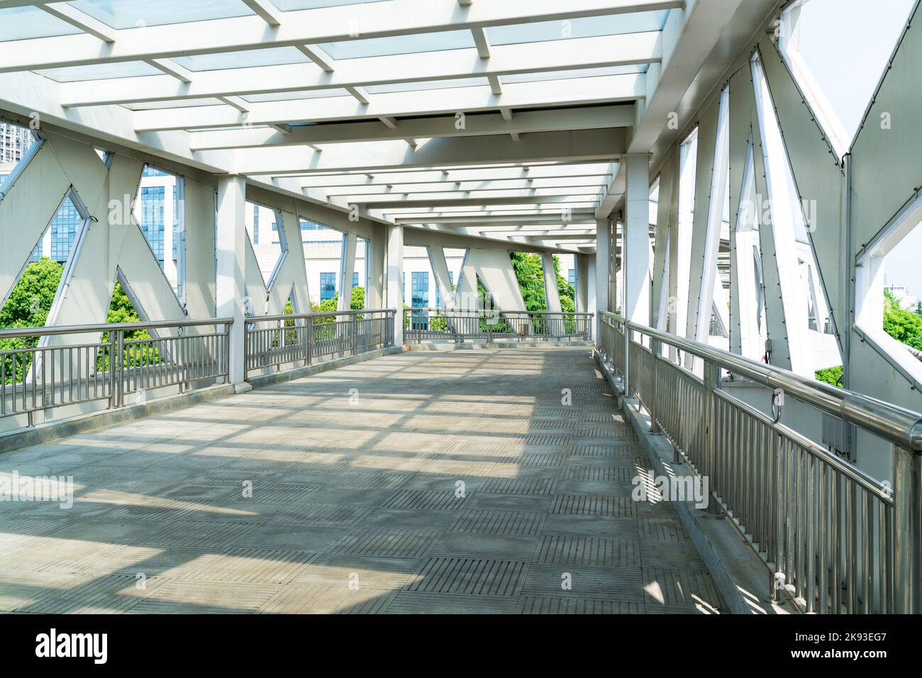 Inside of a modern overhead pedestrian bridge Stock Photo - Alamy