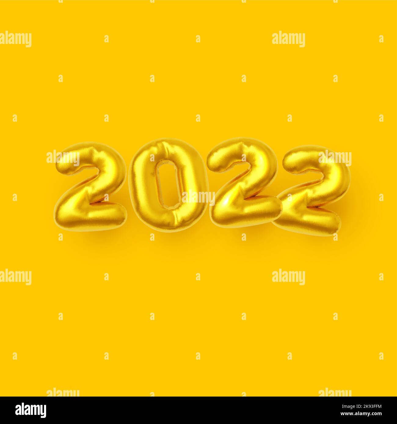 Gold numbers 2022 from balloons on a yellow background. New year ...
