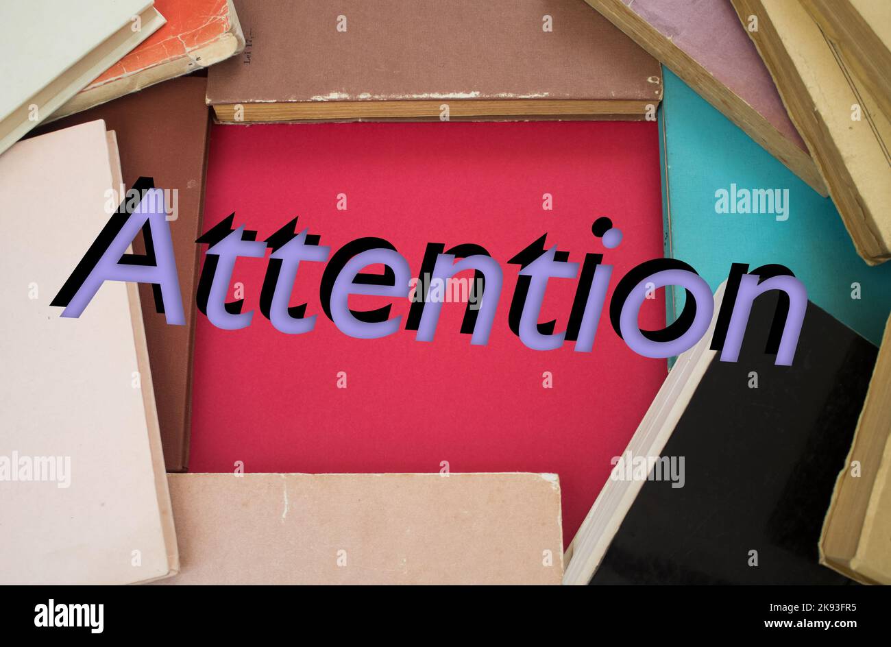 Attention word in opened book with vintage, natural patterns old ... Attention word in opened book with vintage, natural patterns old ...