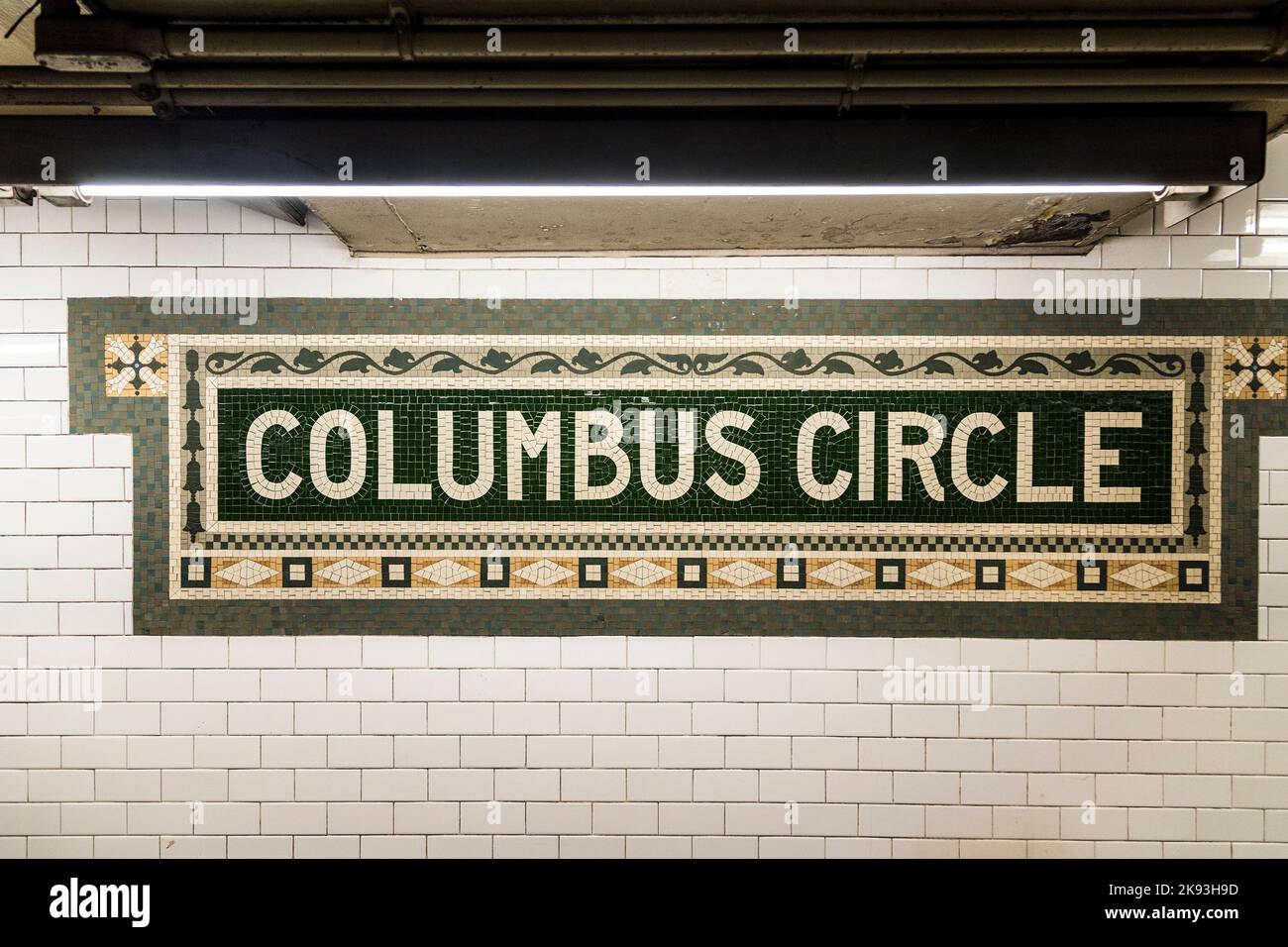 New York, USA - OCT 22, 2015: old vintage sign Columbus circle Subway ...
