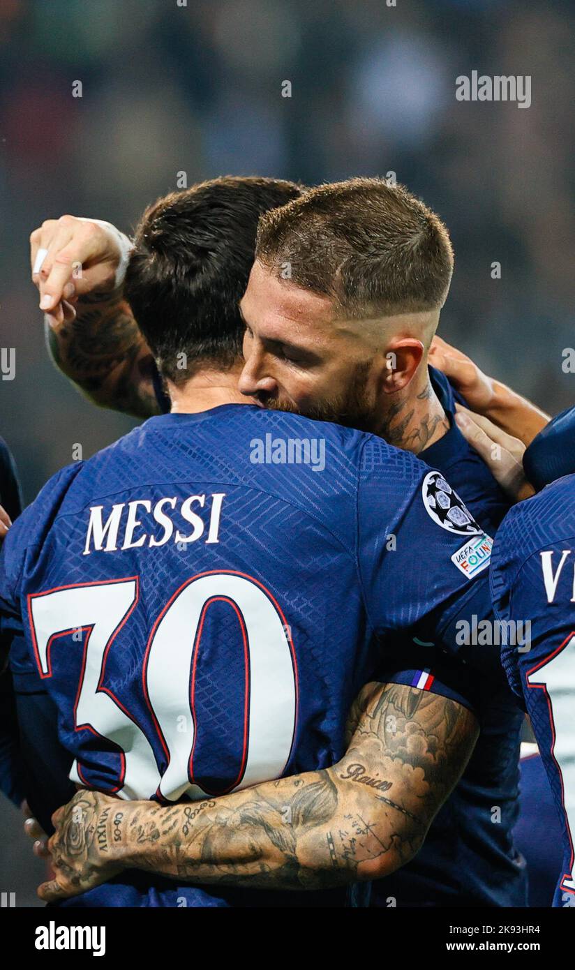 Paris, France - 25/10/2022, Sergio Ramos and Lionel Messi of PSG during ...
