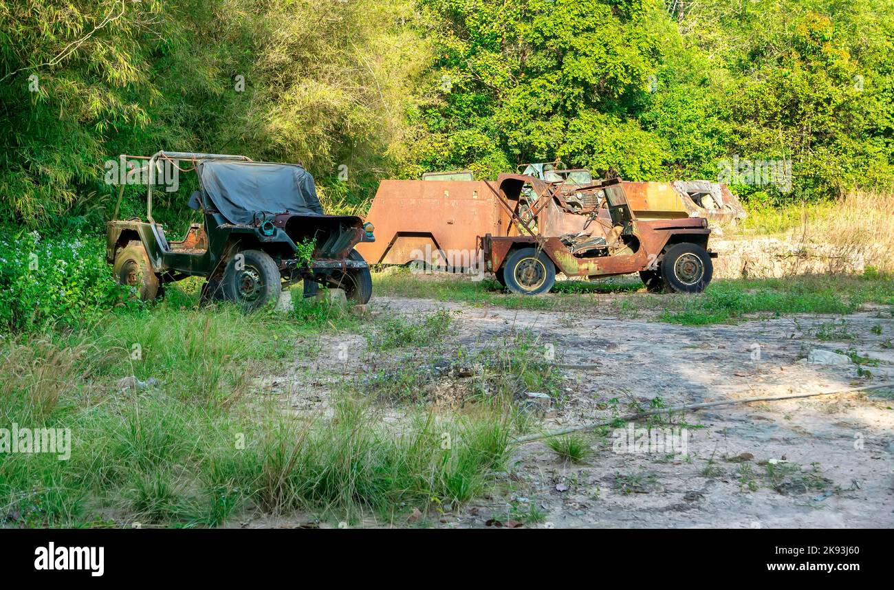 Road vehicles during the Vietnam war in the historic area of Cu Chi ...