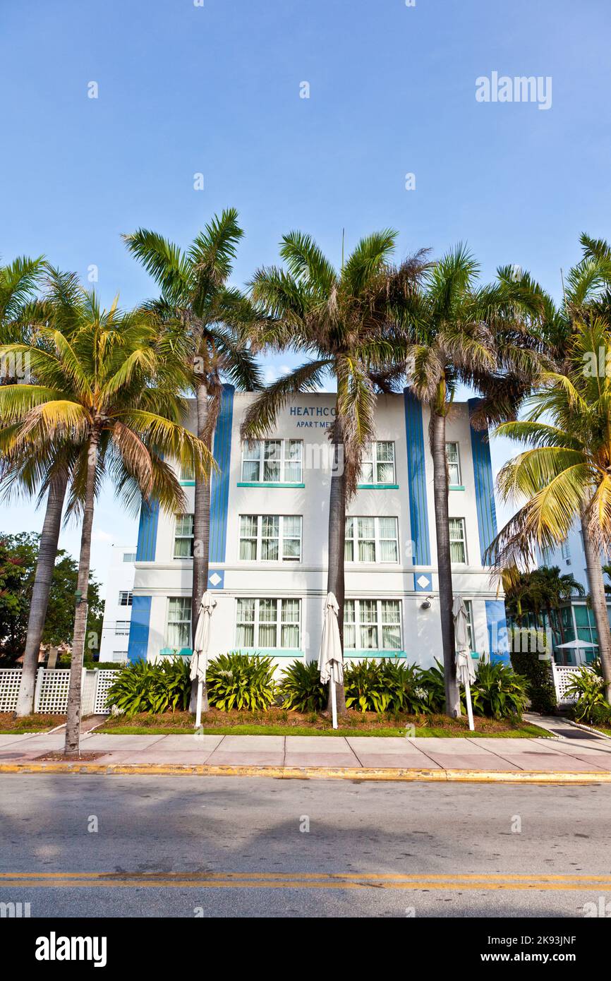 MIAMI BEACH, USA - AUGUST 02: midday view at Ocean drive on August 02 ...