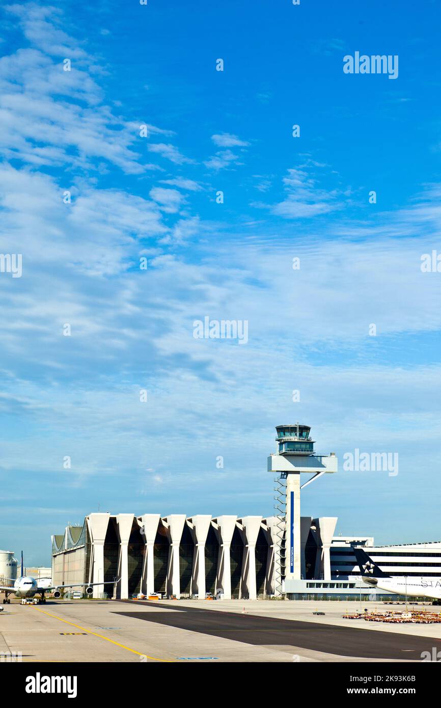 FRANKFURT, GERMANY - AUG 25: maintenance hall and the tower of german ...