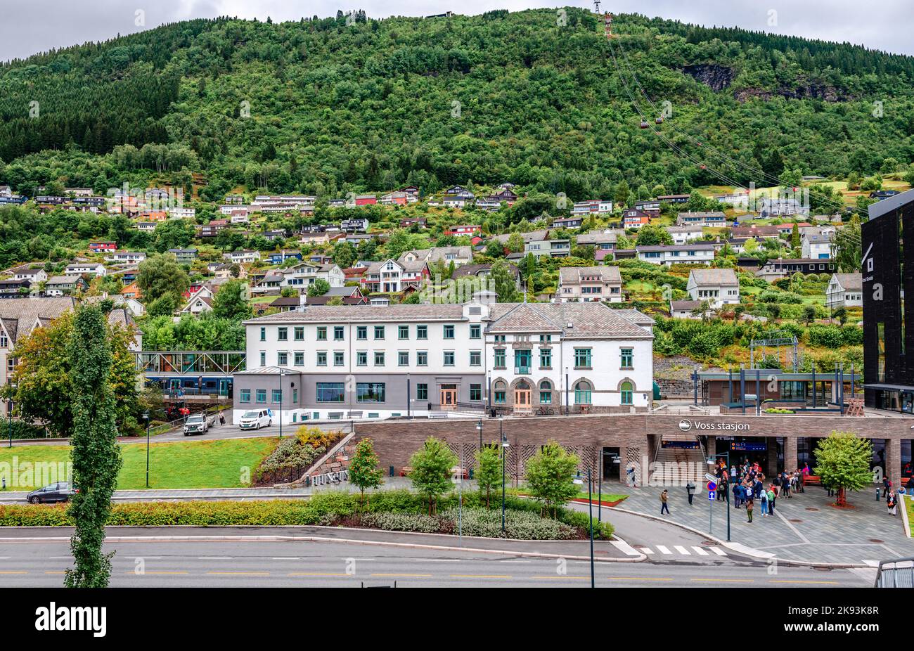 Vossevangen, Norway - August 17 2022: View of the village on the slopes ...