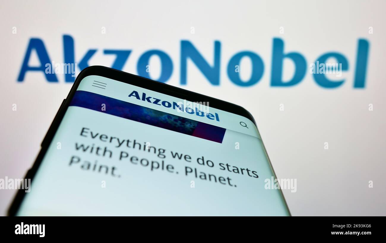Smartphone with website of Dutch chemicals company Akzo Nobel N.V. on ...