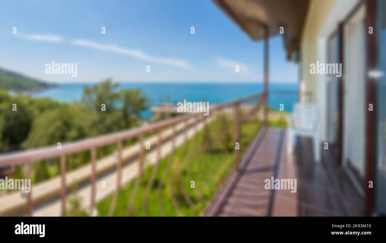 Abstract defocused sea view with clear blur sky, view from high floor ...