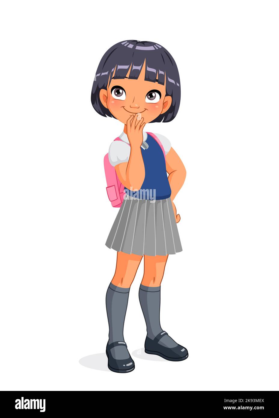 Thinking Asian school girl. Cartoon vector illustration Stock Vector ...