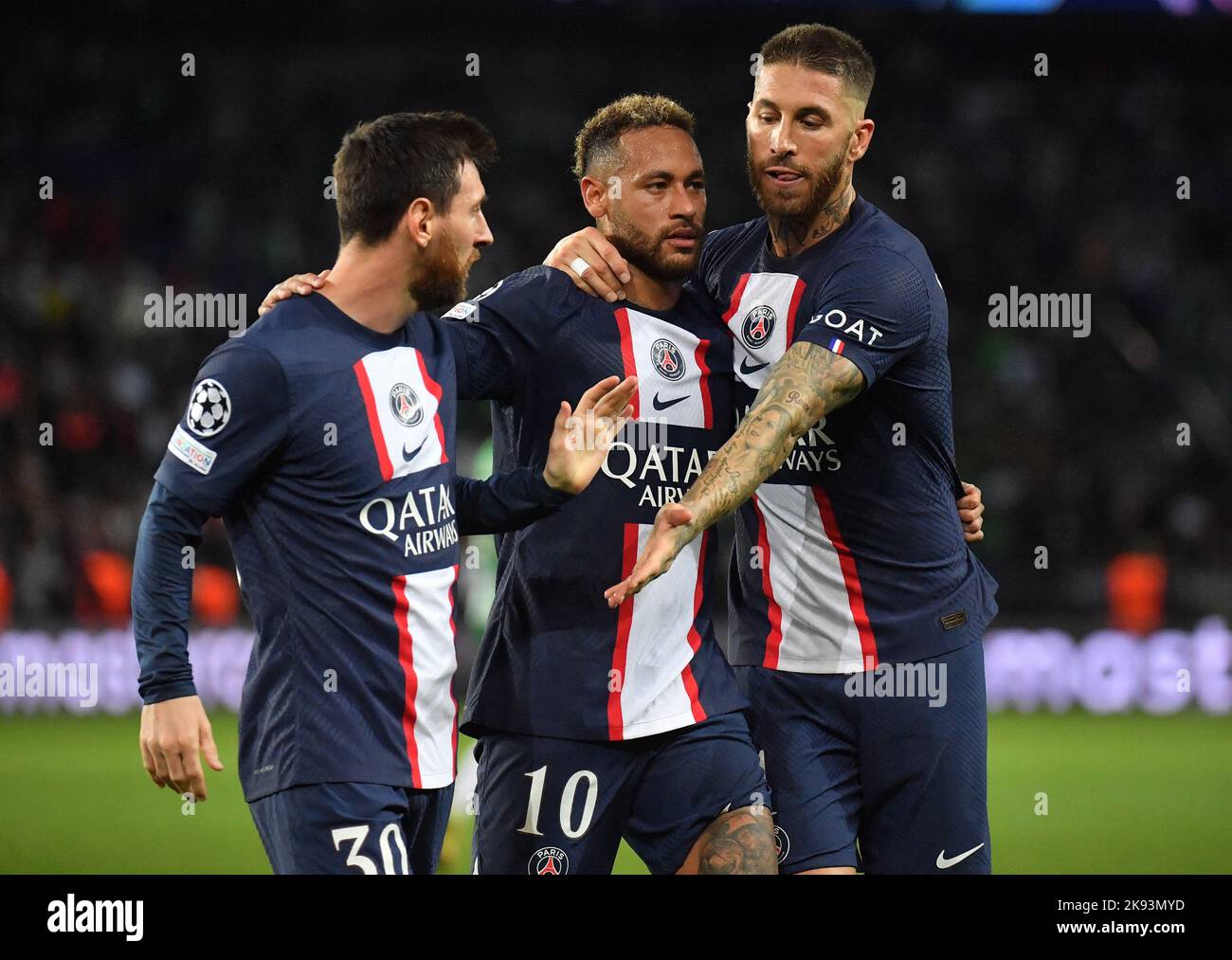 Paris Saint-Germain's Neymar Jr, Lionel Messi and Sergio Ramos ...