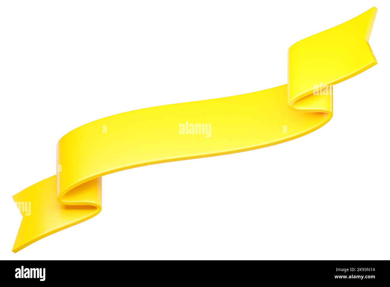 3d label ribbon. Glossy yellow blank plastic banner for advertisment, promo and decoration ...