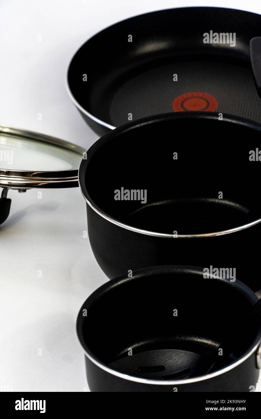 cookware set with white bottom, cookware, metal, black handle, mexico ...