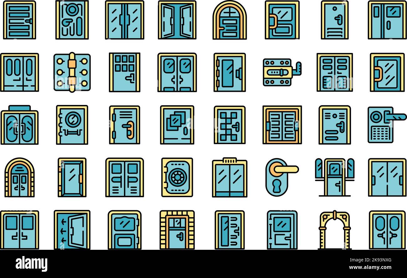 Door icons set outline vector. Office glass. Wood home thin line color ... Door icons set outline vector. Office glass. Wood home thin line color ...