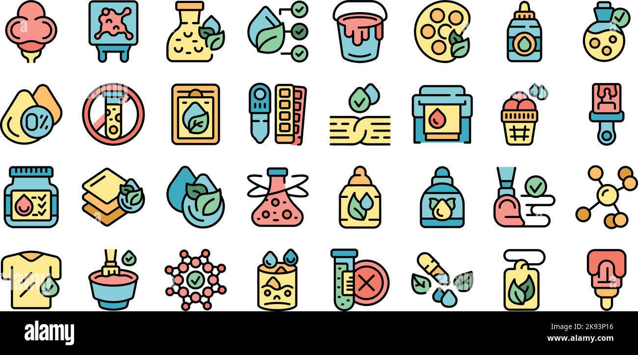 Natural dyes icons set outline vector. Tie ideas. Spiral batik thin ...