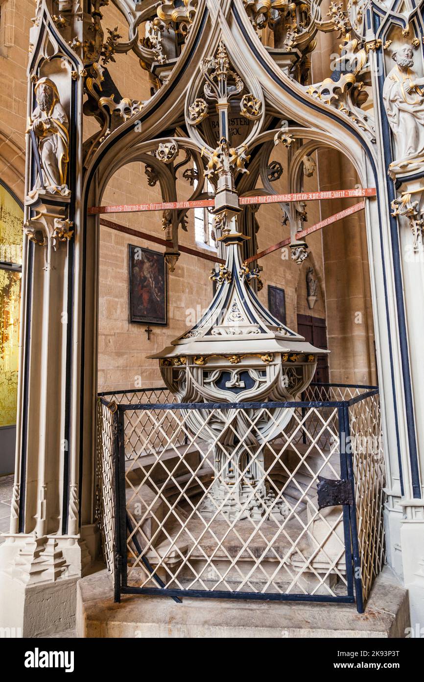 ERFURT, GERMANY - MAY 21: old Baptisterium inside of Erfurt Cathedral ...